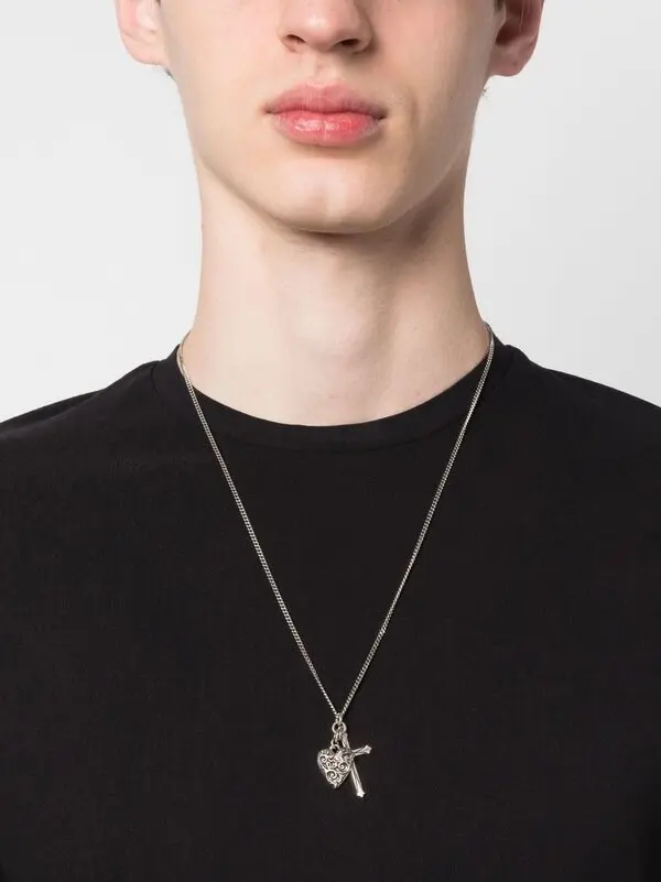 Emanuele Bicocchi Cross And Arabesque Heart Pendant Necklace - Silver