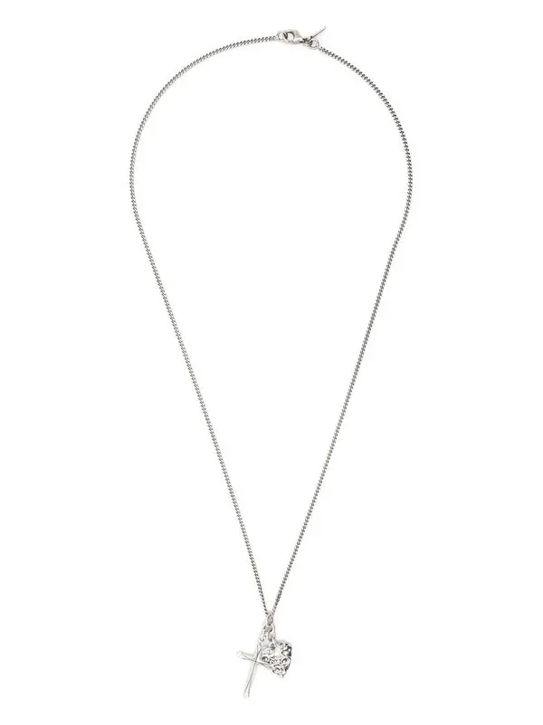 Emanuele Bicocchi Cross And Arabesque Heart Pendant Necklace - Silver