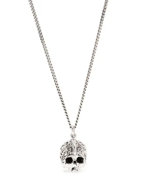 Emanuele Bicocchi Arabesque Skull Pendant Necklace - Silver
