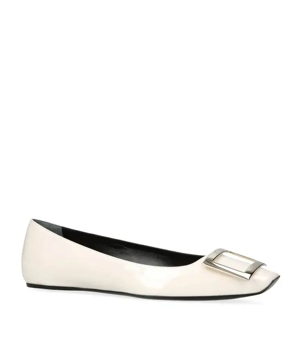 ROGER VIVIER Patent Trompette Ballet Flats - Ivory