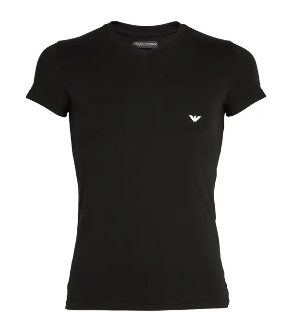 Emporio Armani V-neck Cotton Eagle T-shirt - Black