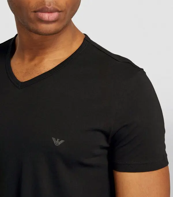 Emporio Armani V-neck Cotton Eagle T-shirt - Black