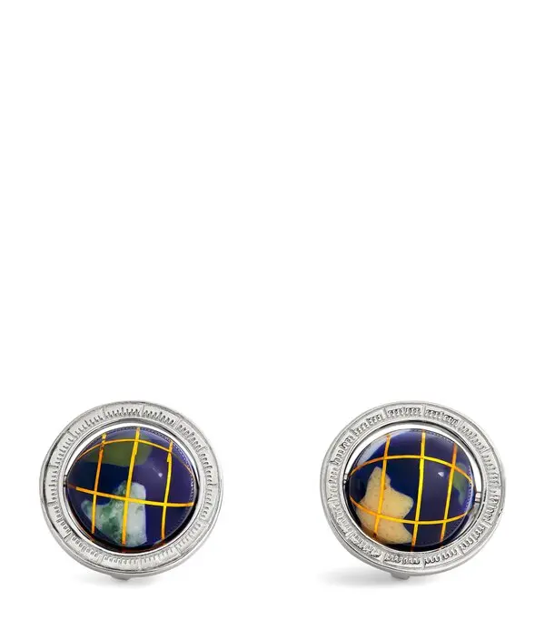 Tateossian Sterling Silver And Lapis Lazuli Globe Cufflinks - Blue