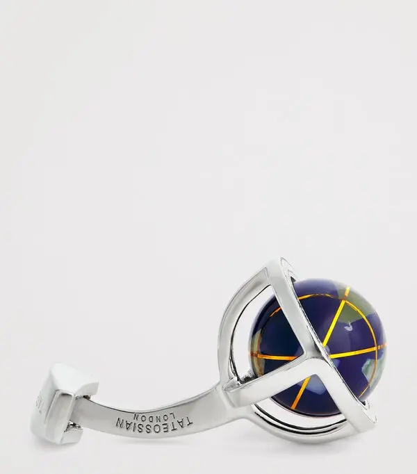 Tateossian Sterling Silver And Lapis Lazuli Globe Cufflinks