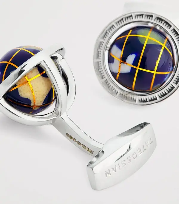 Tateossian Sterling Silver And Lapis Lazuli Globe Cufflinks