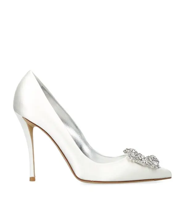 ROGER VIVIER Satin Flower Strass Buckle Pumps - White