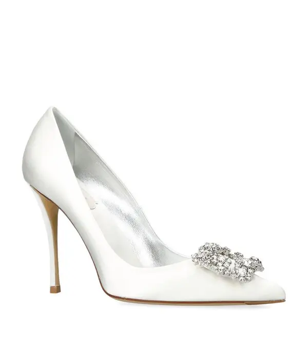 ROGER VIVIER Satin Flower Strass Buckle Pumps - White