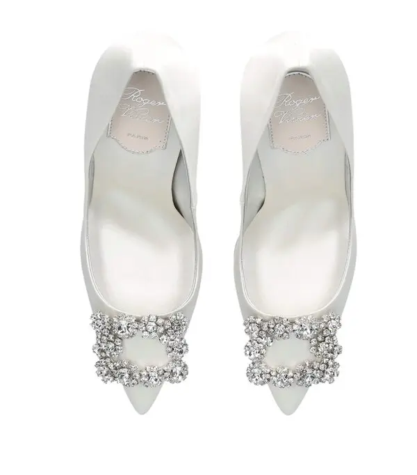 ROGER VIVIER Satin Flower Strass Buckle Pumps - White