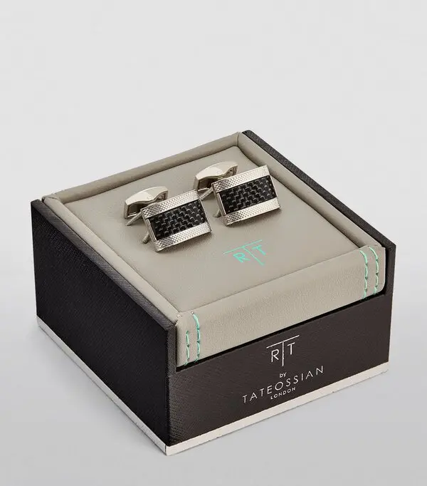 Tateossian Carbon Fibre D-shape Cufflinks - Black
