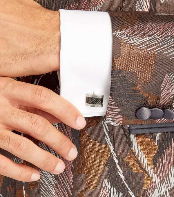 Tateossian Carbon Fibre D-shape Cufflinks - Black