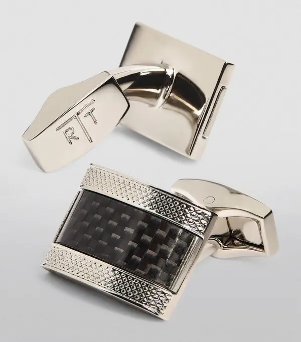 Tateossian Carbon Fibre D-shape Cufflinks - Black