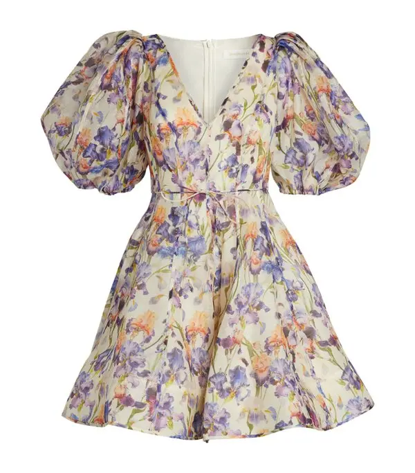 Zimmermann Puff-Sleeved Tama Mini Dress In Purple - 30% Off | Editorialist