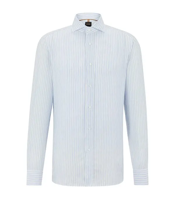 BOSS Linen Striped Shirt - Blue
