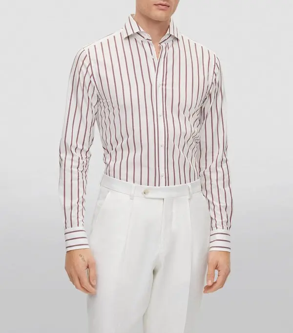 BOSS Cotton Striped Shirt - Red