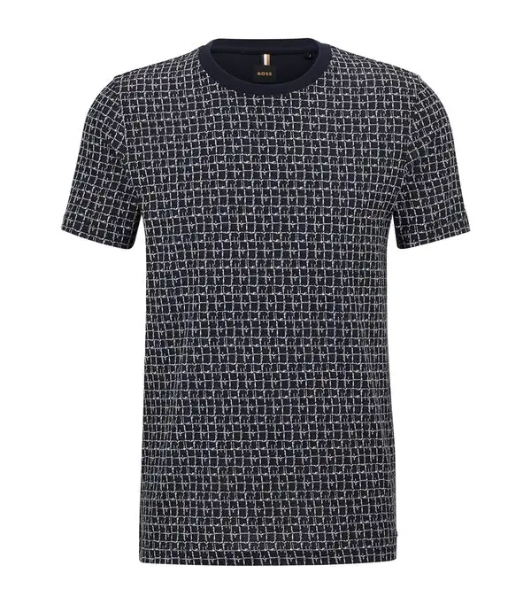 BOSS Cotton Printed Tribel T-shirt - Blue