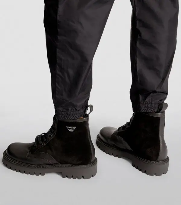 Emporio Armani Suede-Leather Ankle Boots - Black | Editorialist display picture 1
