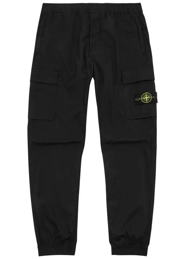 Stone Island Stretch-cotton Cargo Trousers - Black