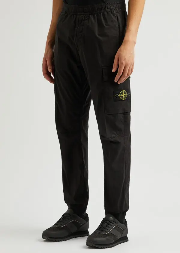 Stone Island Stretch-cotton Cargo Trousers - Black