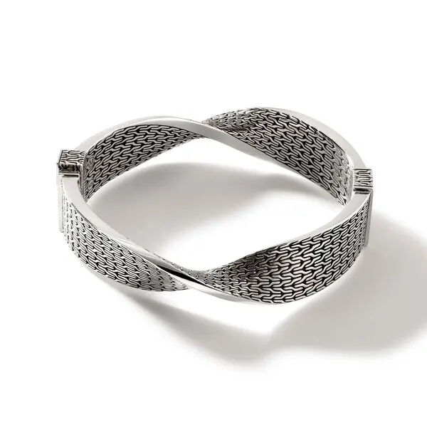 John Hardy Carved Chain Twisted Bangle - Sterling Silver