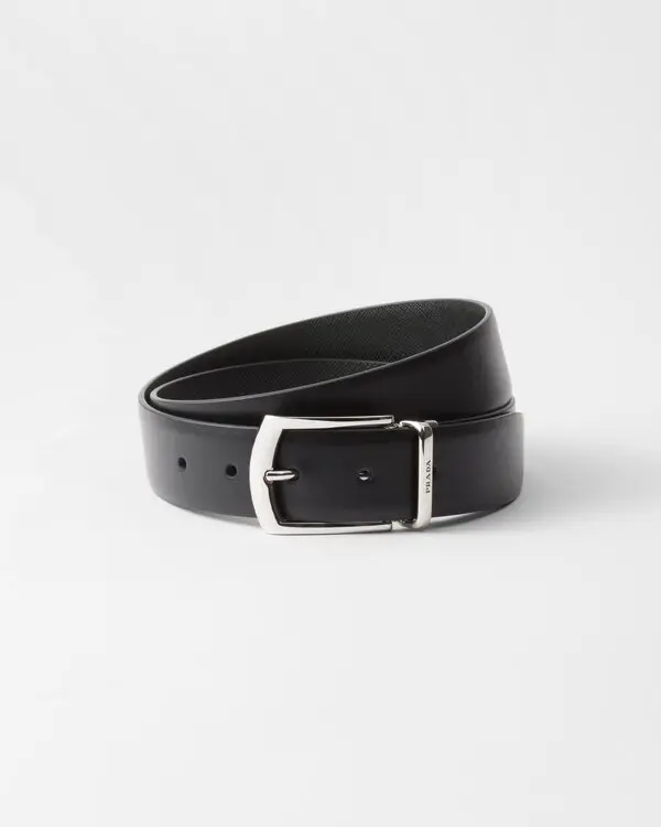 Prada Reversible Saffiano And Leather Belt - Black