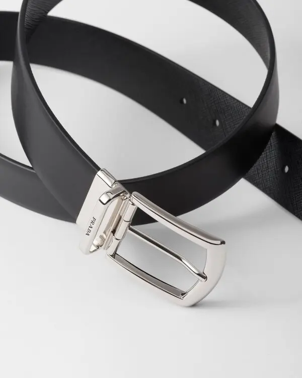 Prada Reversible Saffiano And Leather Belt - Black