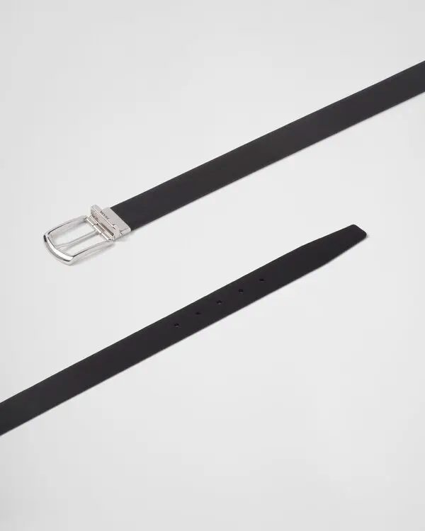 Prada Reversible Saffiano And Leather Belt - Black