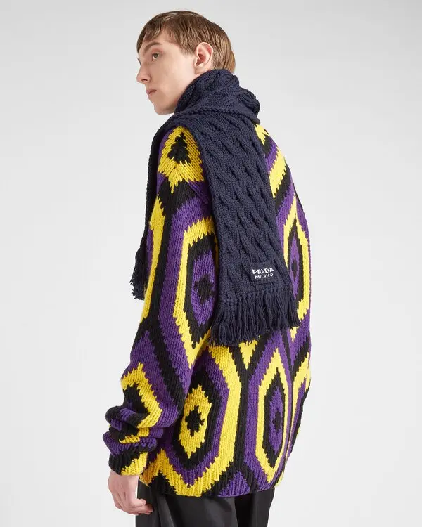 Prada Cable-Knit Wool Scarf - Navy | Editorialist