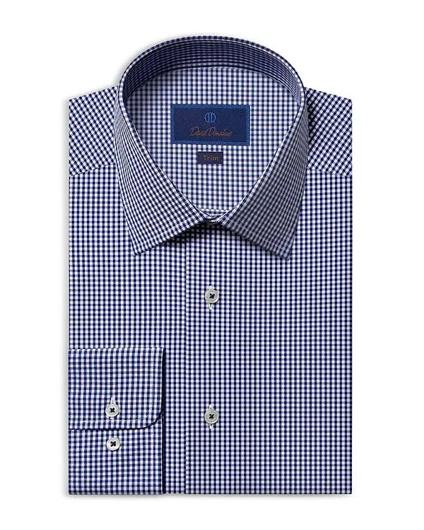 David Donahue Trim Fit Checkered Dress Shirt - Navy