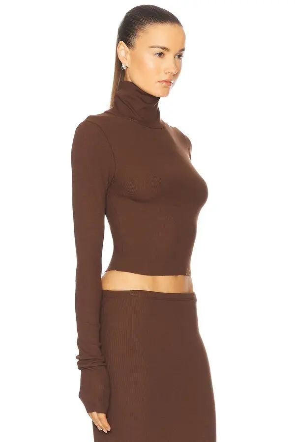 Eterne Cropped Fitted Turtleneck Top - Chocolate