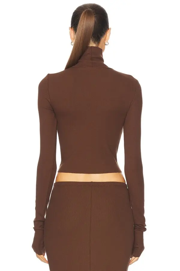 Eterne Cropped Fitted Turtleneck Top - Chocolate