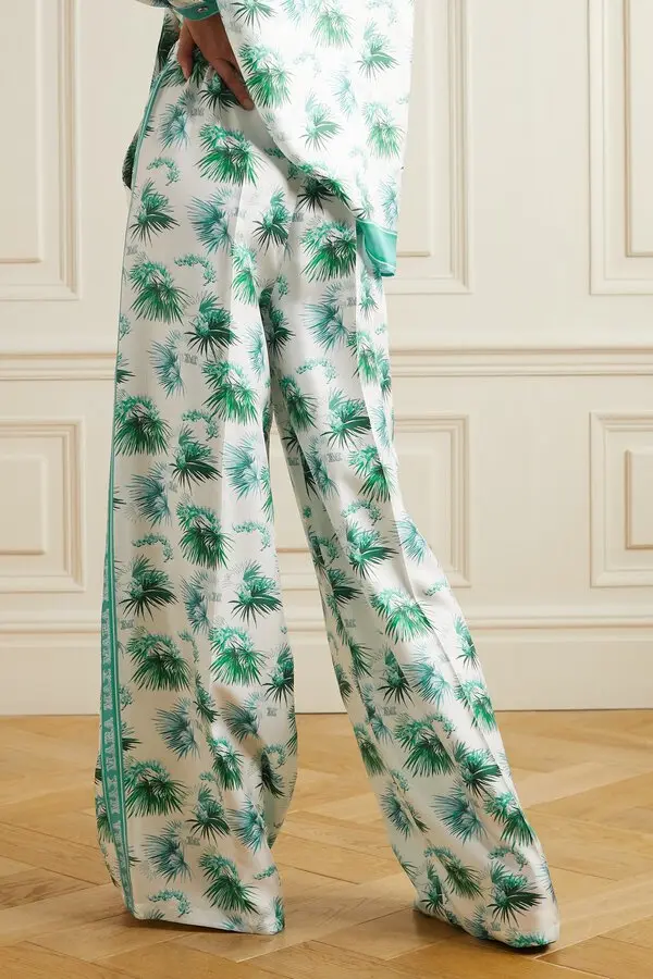 Max Mara Printed Pleated Silk-twill Wide-leg Pants
