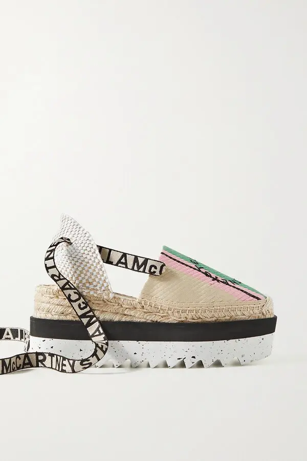 Stella McCartney Net Sustain Gaia Embroidered Raffia Flatform Espadrilles - Neutrals