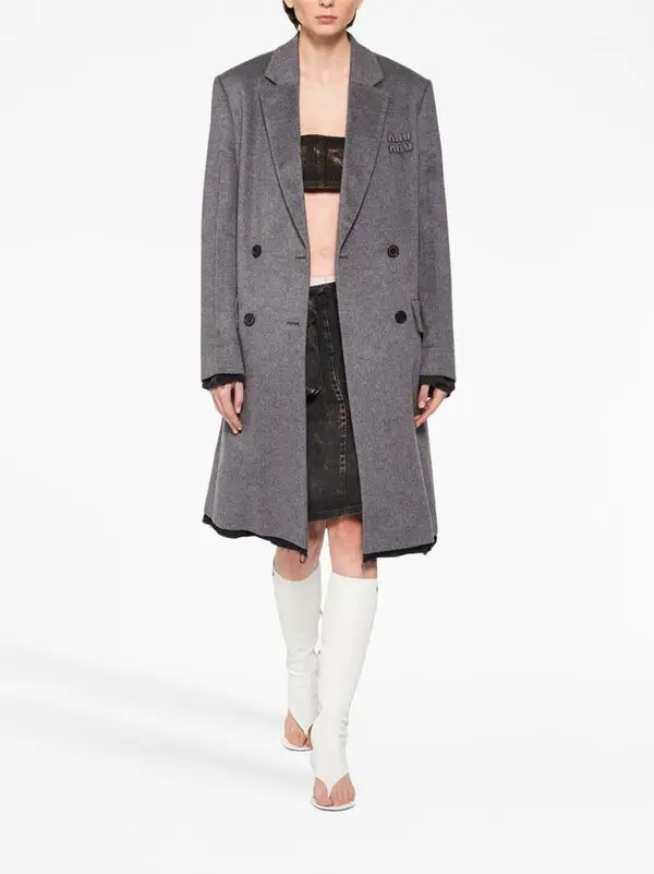 Miu Miu Logo-embroidered Double-breasted Coat