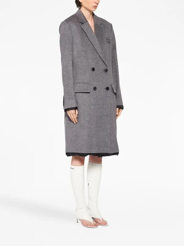 Miu Miu Logo-embroidered Double-breasted Coat