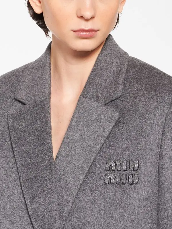Miu Miu Logo-embroidered Double-breasted Coat