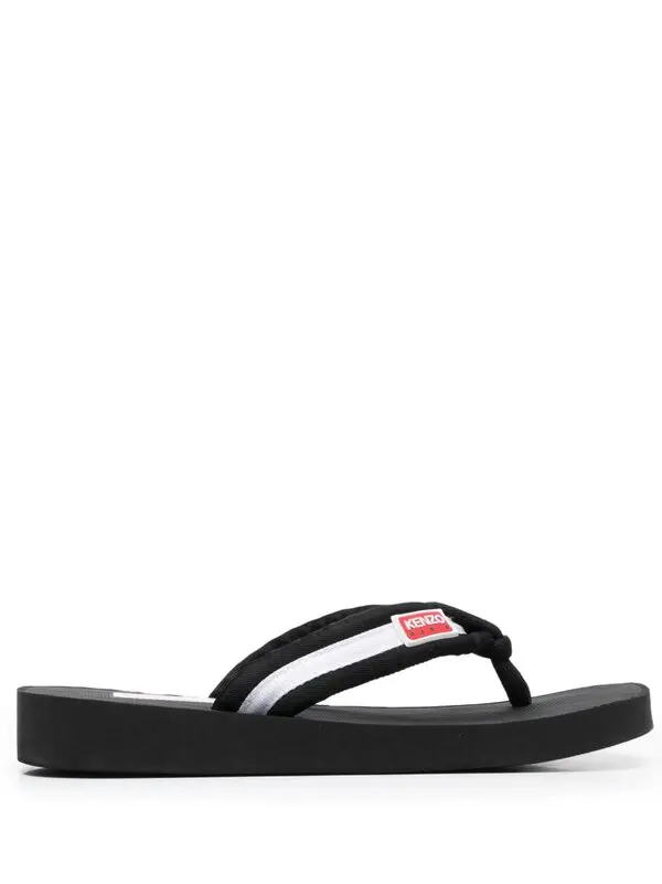 Kenzo Logo-patch Striped Flip Flops - Black