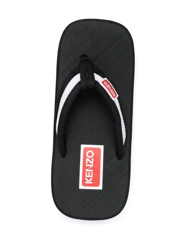 Kenzo Logo-patch Striped Flip Flops - Black