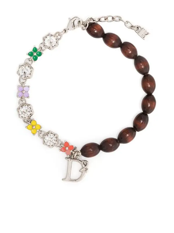 Dsquared2 Crystal Embellished Logo Charm Bracelet - Brown