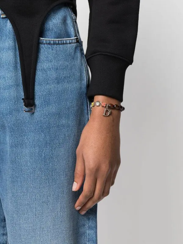 Dsquared2 Crystal Embellished Logo Charm Bracelet