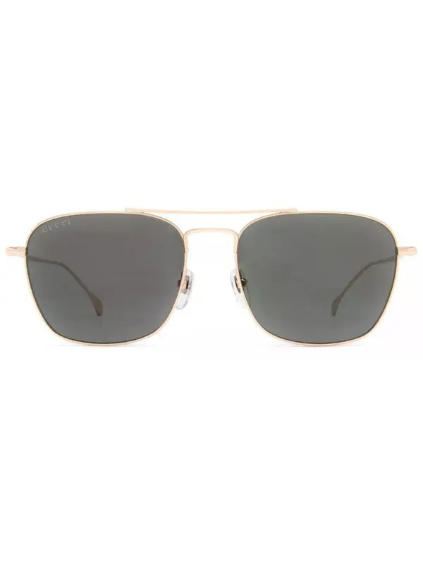 Gucci Rectangle-frame Double-bridge Sunglasses - Gold