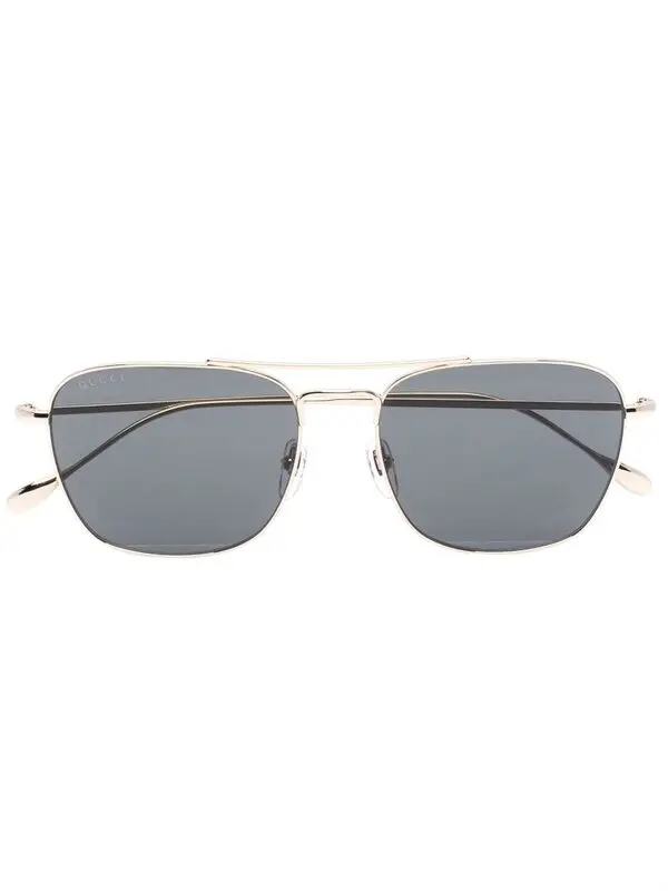 Gucci Rectangle-frame Double-bridge Sunglasses - Grey