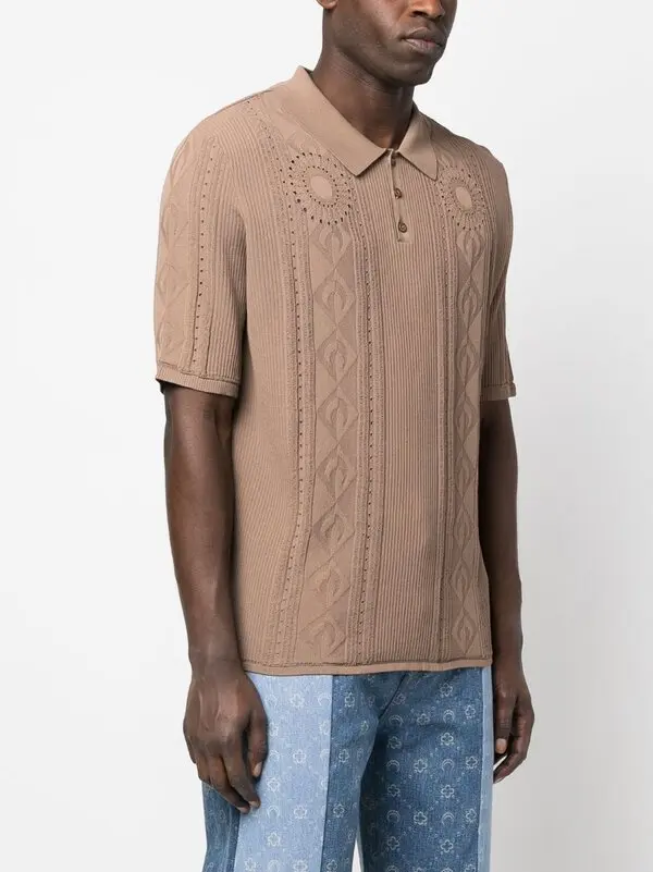 トップス MARINE SERRE KNIT POLO Marine Serre Moon Diamant Cable-Knit Polo Top In Brown - 74% Off