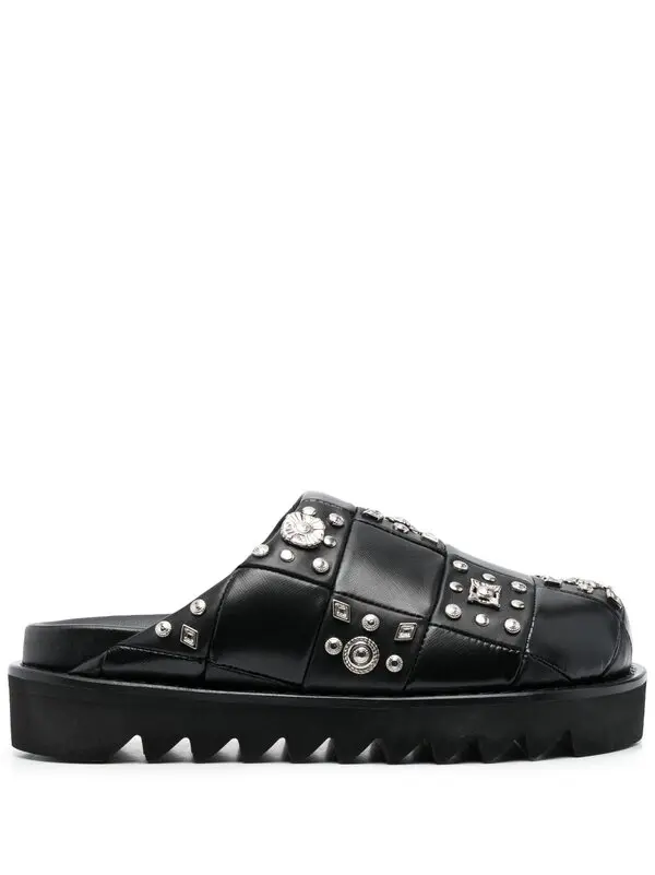 Toga Stud-embellished Leather Clogs - Black