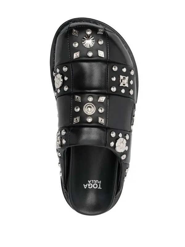 Toga Stud-embellished Leather Clogs - Black