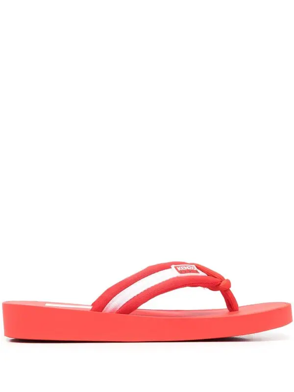 Kenzo Logo-patch Striped Flip Flops - Red