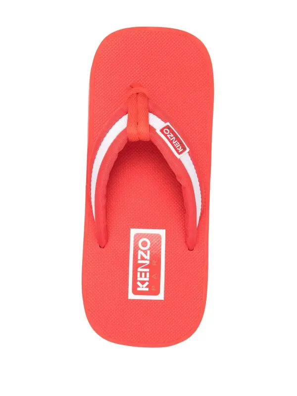 Kenzo Logo-patch Striped Flip Flops - Red