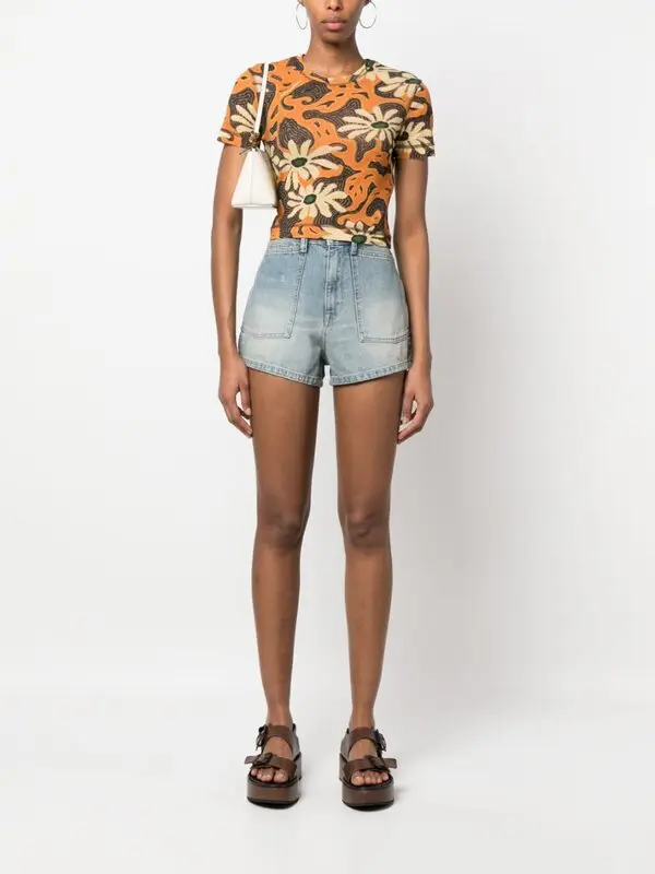 Kenzo High-waisted Denim Shorts - Blue