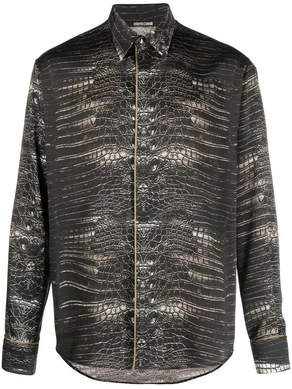Roberto Cavalli Snakeskin-print Button-up Shirt - Brown