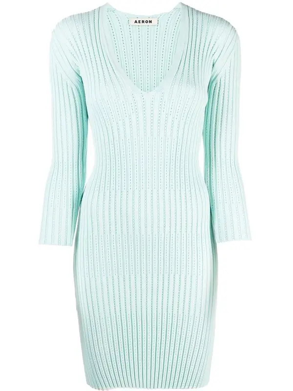 AERON Ribbed Knit V-neck Mini Dress