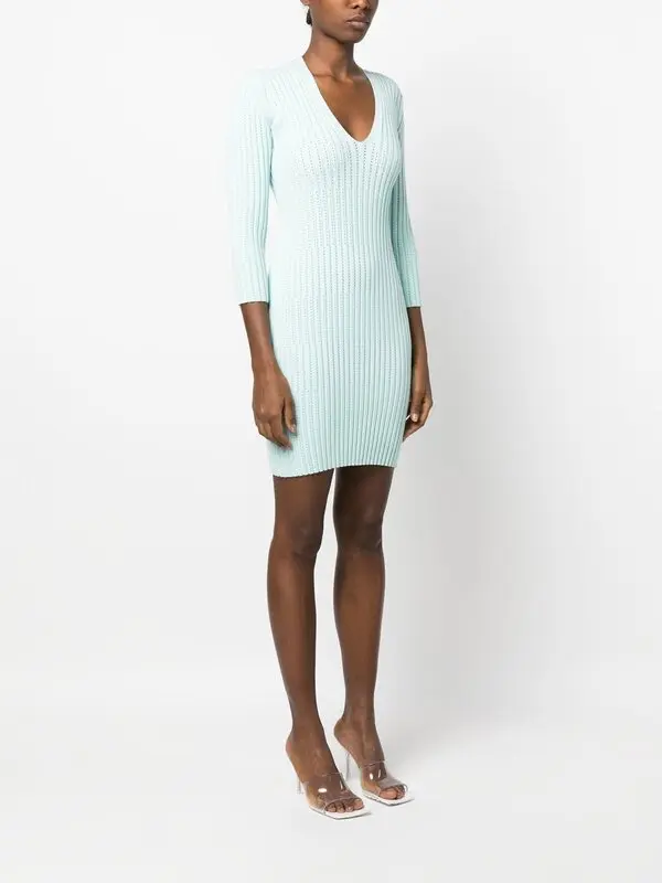AERON Ribbed Knit V-neck Mini Dress